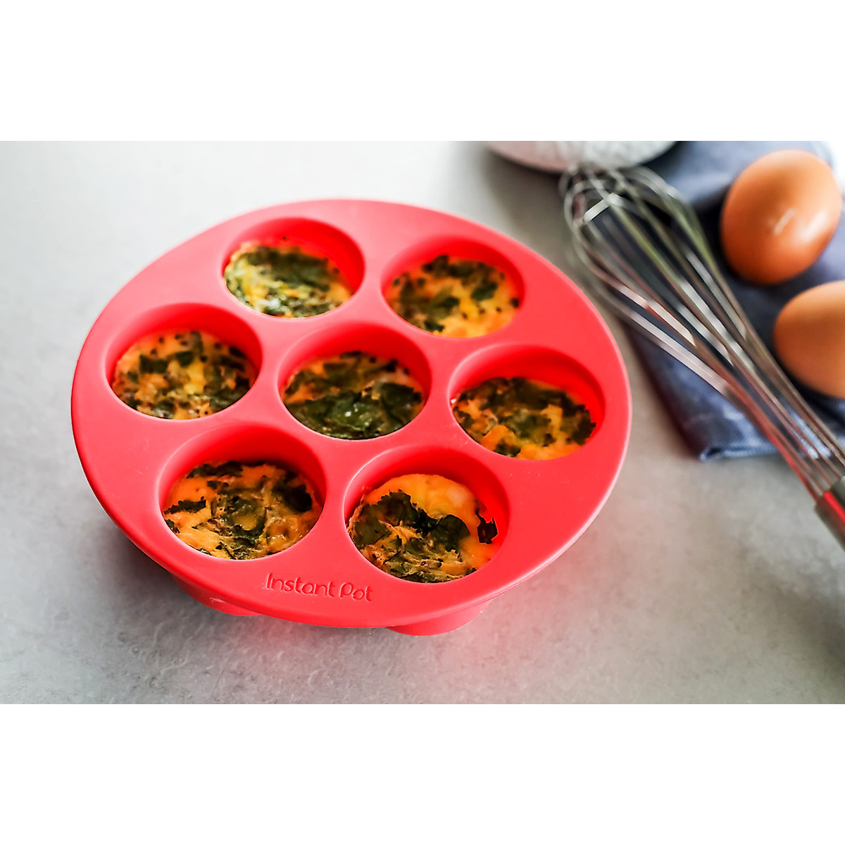 Instant Pot - 5252242 Instant Pot Official Silicone Egg Bites Pan with Lid, Compatible with 6-quart and 8-quart cookers, Red