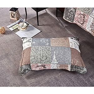 Brilliant Sunshine Latte Grey Paris and Toile Floral Patchwork, 2-Piece Quilt Set with 1 Sham, Reversible Bedspread, Soft Lightweight Coverlet, All-Season, Twin, Latte Grey