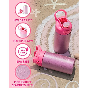 Packed Party 12 oz Stainless Steel Insulated Tumbler With Handle, Straw, Lid (Pink Glitter)