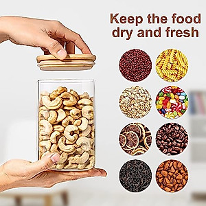 Glass Jars with Bamboo Airtight Lids - 17oz Glass Food Storage Containers, 3Pack Borosilicate Glass Canisters Coffee Jar with Spoon for Tea, Sugar, Spice, Bath Salts, Overnight Oats