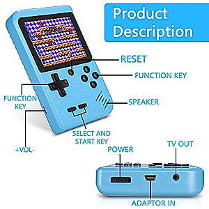 Tlsdosp Retro Handheld Game Console with 400 Classical FC Games-3.0 Inches Screen Portable Video Game Consoles with Protective Shell-Handheld Video Games Support for Connecting TV & Two Players (Blue)