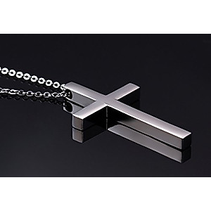 Reve Simple Stainless Steel Silver Tone Cross Pendant Necklace for Men Women, 20-24 Inches Chain (20)