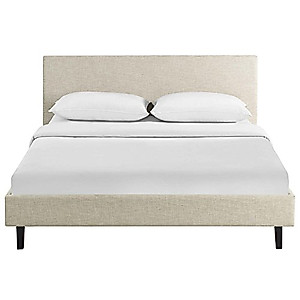 Modway Anya Upholstered Beige Full Platform Bed with Wood Slat Support