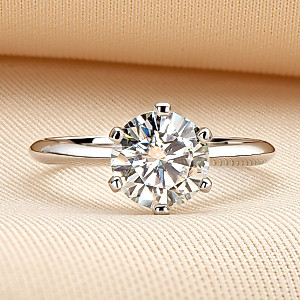AINUOSHI Sterling Silver Moissanite Ring, 2.0ct Round Cut Wedding Ring, D-E Color Grade, Perfect for Wedding, Engagement Proposal and Anniversary.