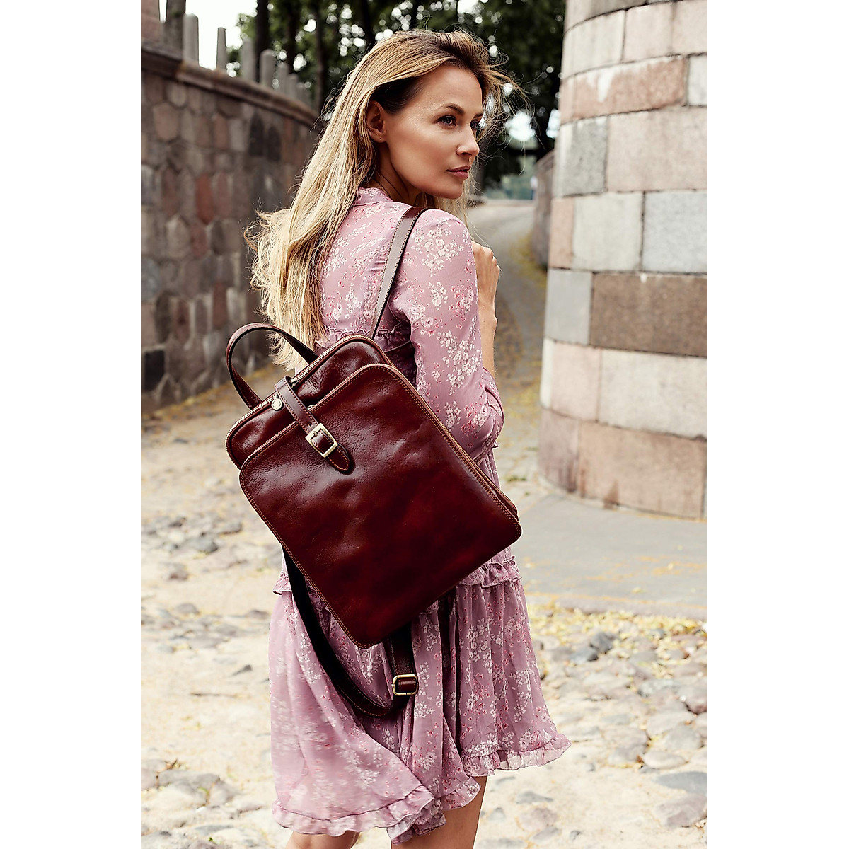 Time Resistance Leather Backpack Convertible to Shoulder Bag - Handmade For Laptops up to 12 Inches Daybag Rucksack