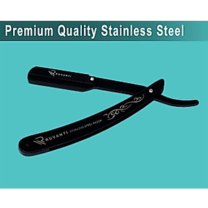 Ruvanti Straight Edge Razor for Professional Barbers, Best for Salon and Home Use - for Men's Shave (Black)