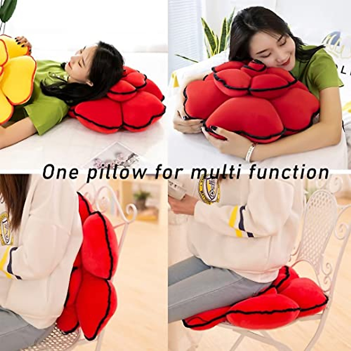 Martha Lia Flower Throw Pillow for Friends-3D Rose Flower Decorative Pillow,Round Decor Pillow-Flower Home Decorations-Couch & Bed Flower-Shaped Pillow,Red,20 Inches