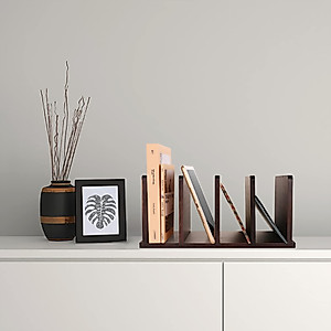 Desk Organizer Mail Organizer Countertop File Sorter, Bamboo Desk File Organizer 4 Slots, Wooden Desk Shelf for Envelope Document Folder Filling, Desktop File Mail Holder for Office & Home