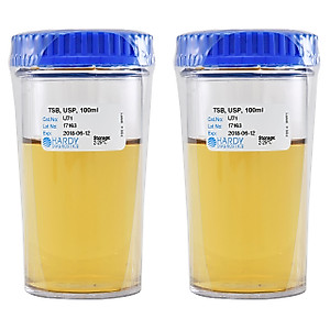 Hardy Diagnostics - U71 Tryptic Soy Broth (TSB), USP, 100 Milliliter Fill, 180 Milliliter Wide Mouth Polycarbonate Jar, Order by the Package of 12, by