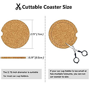 12 Pcs Car Coasters Cup Holder Insert Coaster, Absorbent Cork Bar Coaster, Heat Resistant Reusable Anti Slip Blank Drink Coaster with Fingertip Grip for Easy Removal, Car Decor Accessories for Women
