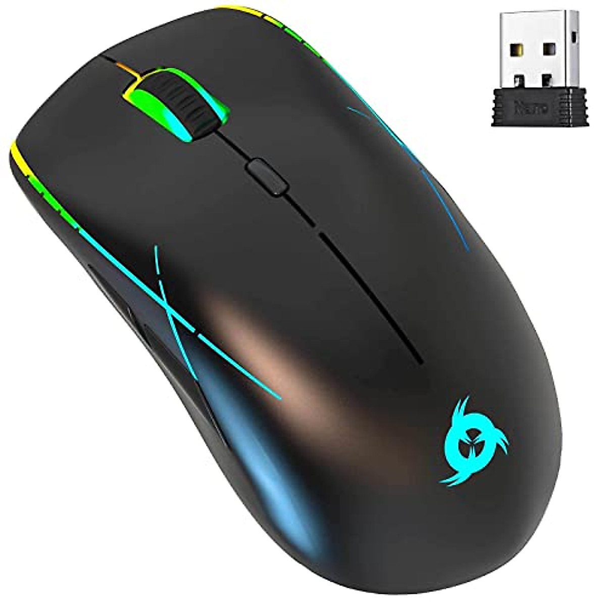 KLIM Ace - Rechargeable Wireless Gaming Mouse RGB + New Version + High-Precision Sensor & Breathtaking RGB Effect + 8 Customizable Buttons + Ambidextrous + Wired and Wireless Mouse for PC Mac PS4 PS5
