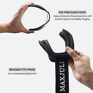 JULI Ski Goggles, Skiing Skating Snowboarding Goggles with Anti-Fog UV Protection M3(Black Frame/82% VLT Clear Len)