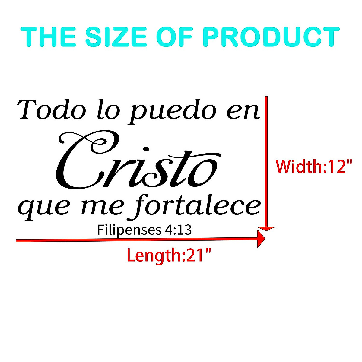 AnFigure Vinilos Decorativos para Pared, Frases para Decorar Pared En Español, Dios Biblicos Calcomanias Quotes Home Art Decor Vinyl Stickers Spanish Todo Lo Puedo En Cristo Que Me Fortalece 21"x12"