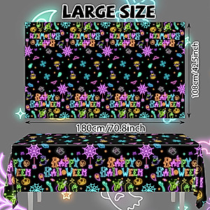 CMUSKO 3Pcs Neno Halloween Tablecloths-Glow Black Halloween Disposable Plastic Table Cover for Happy Halloween Party Supplies