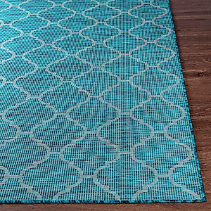 Mark&Day Outdoor Rugs, 2x7 Bussum Traditional Indoor/Outdoor Teal Runner Area Rug, Non Shedding Blue Grey Carpet for Patio, Porch, Deck, Bedroom, Living Room or Kitchen (2'6" x 7'3" Runner)