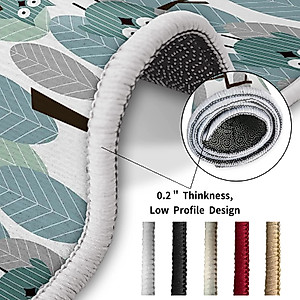 Shine-Home Non-Slip Kitchen Rugs Set of 2 Animal Owl Plant Illustration,Water-Absorbing Runner Carpet Area Mat for Bedroom Bathroom Indoor Use Rubber Backing Accent Throw Washable,White Extra Long