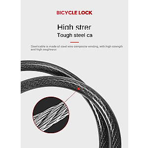 JunJia Bike Lock Bicycle Locker Combination 4 Digit 120cm/12mm Long Cycle Cable Locks Bikes Chain High Security for E-Bike Mountain Bike Outdoor Ski Gate Accessories-Key Money