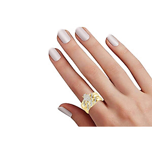 AFFY 1/10 Carat CT Round Cut White Natural Diamond Ladies Cluster Engagement Wedding Bridal Ring Set In 10k Solid Yellow Gold (I-J Color, I2-I3 Clarity, 0.10 Cttw) Ring Size-9.5