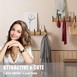 MOKIUER Coat Rack Wall Mount |17" Coat Rack with 5 Removable Double Hooks | Coat Hooks for Hat Key Backpack Towel,Wooden Wall Hook