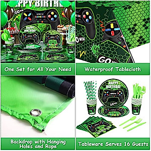 152 Pieces Video Game Birthday Party Supplies Gamer Party Table Cover Happy Birthday Gaming Backdrop Banner Video Game Theme Tableware Sets and Gaming Balloons for Boys Men Birthday Party Decor