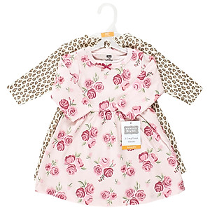 Hudson Baby Infant and Toddler Girl Cotton Dresses, Blush Rose Leopard, 6-9 Months