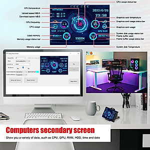 PC CPU Data Monitor, 5in IPS USB Mini Screen Computer Sensor Panel Display Temperature Monitor for AIDA64 PC CPU Data Monitor, Only Support for Windows System