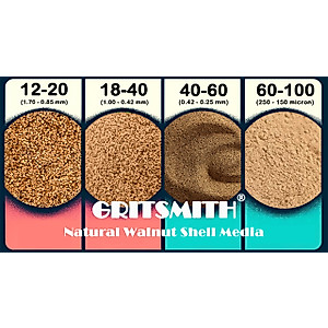 GRITSMITH 18-40 Grit Ground Walnut Shell Media (5 LBS / 2.3 KG) - Fine Grit for Tumbling, Blasting, Vibratory, Polishing, Deburring, Anti-Skid, Fillers