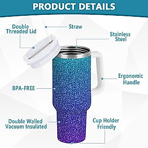 RPLIFE Green Purple Glitter Stainless Water Bottle, Insulated Tumbler with Straw, Tumblers for Women
