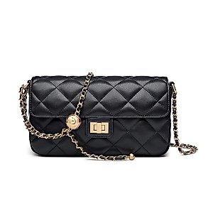 Small Leather Crossbody Bag for Women Split Cowhide Lady Quilted Shoulder Purse and Handbag Girl Classy High End Look Bag (Black)