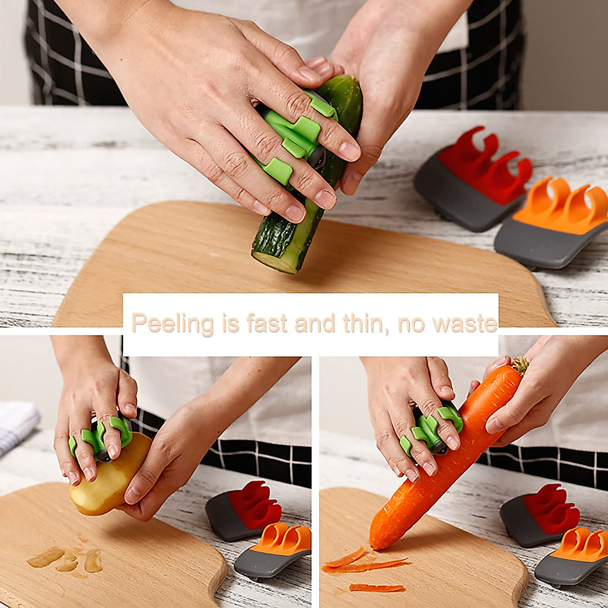 2 Pcs Hand Vegetable Peeler Peeler Rubber Finger Grips Comfortable to Peel Pumpkin Carrot Cucumber Potato and More (Green, One Size)