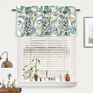 DriftAway Layla Classic America Style Floral Leaves Room Darkening Window Curtain Valance Rod Pocket 52 Inch by 18 Inch Plus 2 Inch Header Ivory Teal Gray 2 Pack