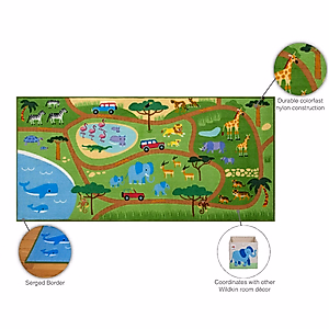 Wildkin Kids Educational Play Rug for Boys and Girls, Features Skid-Proof Backing and Serged Borders, Play Rugs Measures 80 x 39 Inches with Durable Nylon Material, Olive Kids (Dinosaur Land)