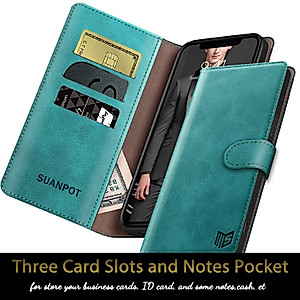 SUANPOT for Samsung Galaxy S10+ /S10 Plus 6.4 (Not Fit S10,S10e) Leather Wallet case with RFID Blocking Credit Card Holder, Flip Folio Book Phone Cover Shockproof case Wallet Pocket Blue Green