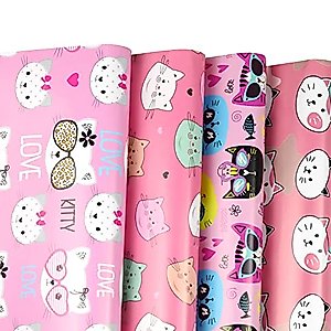 FIEHALA Flat Wrapping Paper Sheets - 12 Sheets with 4 Cat Patterns - Pre cut & Folded Flat Design (20 inch × 27.5 inch per sheet)