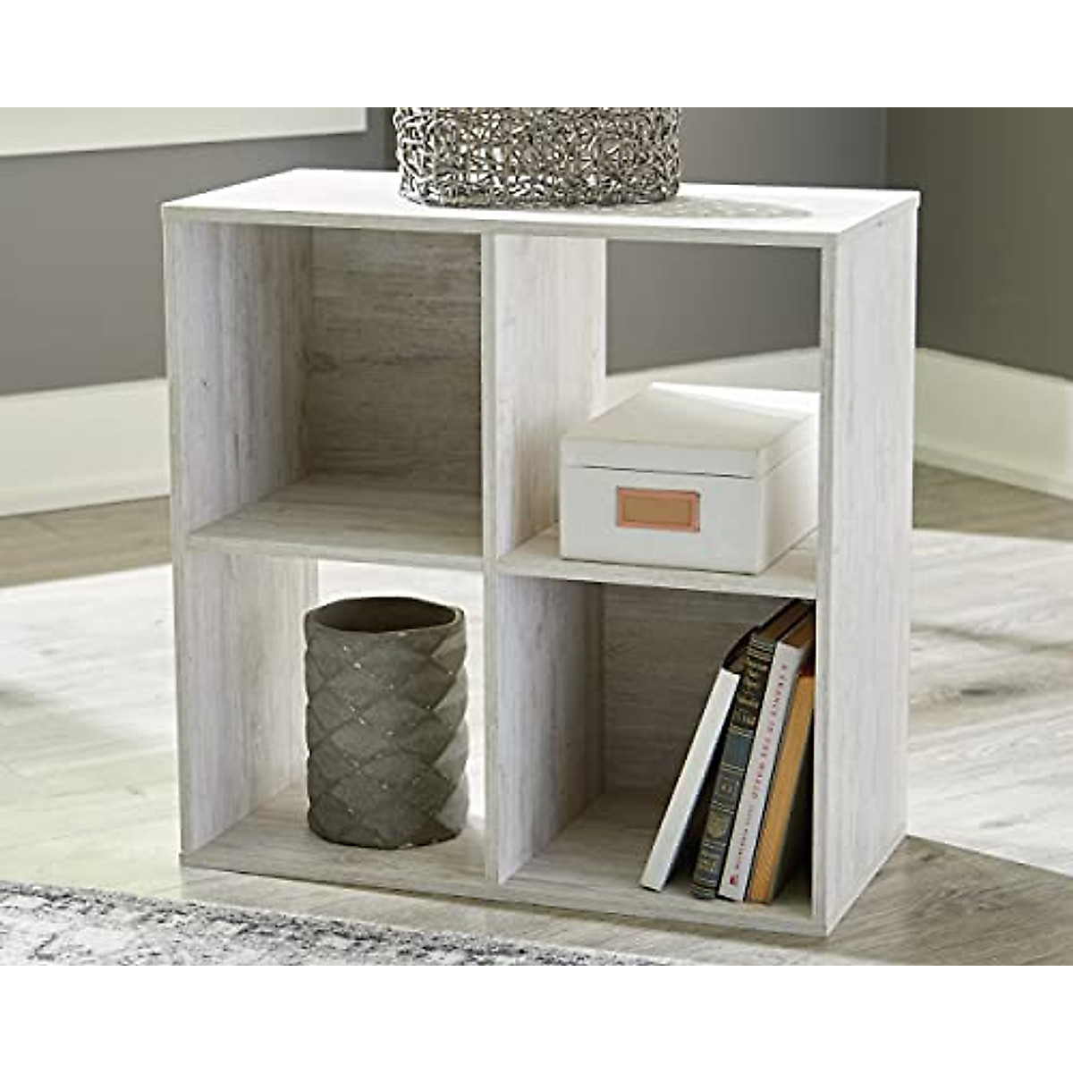 Signature Design by Ashley Paxberry Coastal 4 Cube Storage Organizer or Bookcase, Whitewash