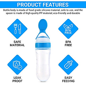 Baby Food Feeder Silicone Squeeze Feeding Spoons - Safe and Convenient Feeding Solutions for Boys, Girls, Kids, and Toddlers -Blue