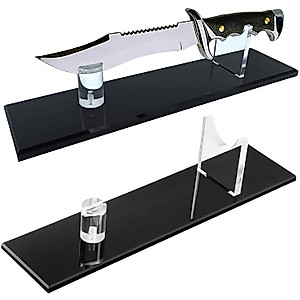 2 Pcs Knife Display Stand Acrylic Knife Stand Collection Display Stand Holder, Desktop Knife Display, Single Knife Holder for Home Decor (Black-2Pcs)