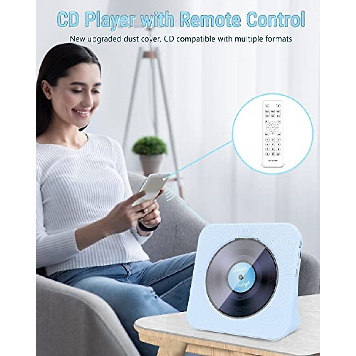 Greadio CD Player Portable with Bluetooth, 4000mAh Rechargeable Battery, HiFi Sound Speaker with Remote Control, Dust Cover, FM Radio, LED Screen,Support AUX/USB,Headphone Jack for Home,Kids,Kpop,Gift