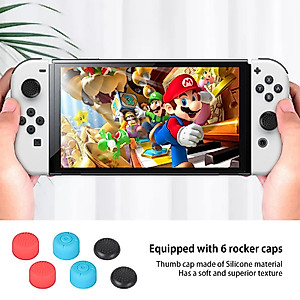 DLseego Carrying Case Design for Switch/Switch OLED Model, Shockproof Hard Shell Protective Travel Bag 10 Game Card Slots for Switch Console Joy-Con & Accessories with 6 Thumb Grip Caps – White