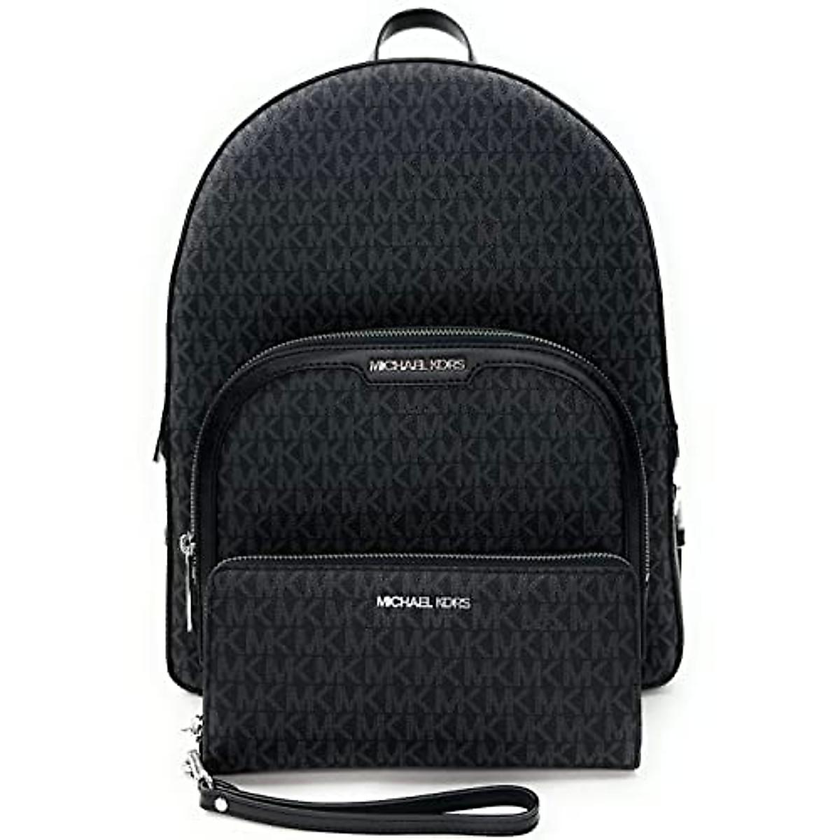 Michael Kors Jaycee Large Backpack School Bag Bundled JST Continental Wristlet Wallet (Black Signature)