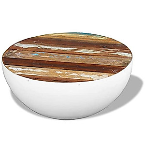 SLGSDMJ Vintage Coffee Table Two Piece Bowl Shaped Coffee Table Set Round Wooden Tabletop Side End Table for Living Room Solid Reclaimed Wood