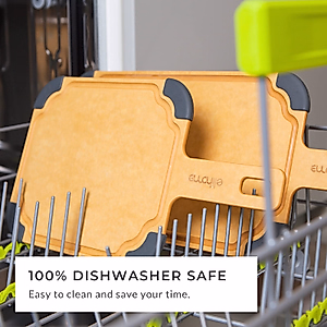 Elihome Paddle Series 2-in-1 Bundle, Wood Fiber Cutting Board & Serve Board with Handle, Knife Freindly, Dishwasher Safe, Non slip, Juice Groove, Reversible, 13" X 7" Medium & 18" x 7" Large