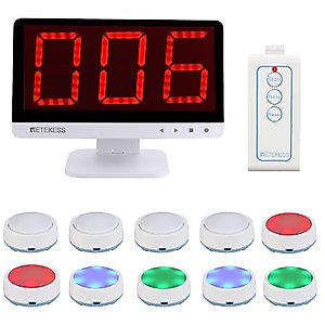 Retekess TM101 Wireless Quiz Answer Game Buzzer System, Add Up to 32 Buttons,262ft,Auto-Sleep,10 Buzzers for Game Show,Family Game Nights,Debate Contests in Companies,School Contest