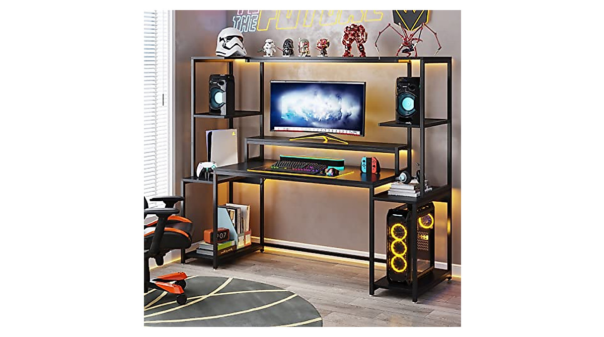 Spacious 70" Gamer Desk with Hutch & Monitor Stand