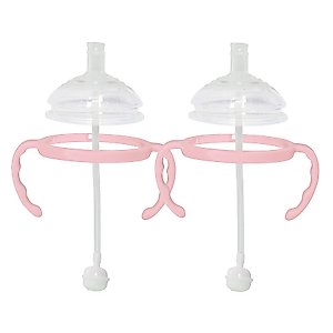 Straw Transition Cup Kit for Comotomo Baby Bottles | Conversion Kit Fits 5 Ounce and 8 Ounce Bottles | Soft, Silicone Straw Top Bottle Nipple & Weighted Straw to Help Baby Transition | 2 Pack (Pink)