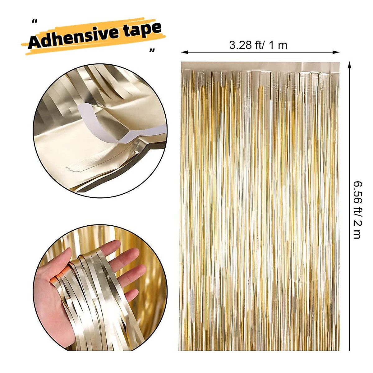 3 Packs Foil Curtain Backdrops Photo Booth Photography Curtains Door Fringe Curtains Backdrops for Birthday Wedding Christmas Disco Parties Decoration (Gold)