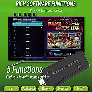64G Plug and Play Game Console, 64-bit Retro Wireless Video Game Consoles 4K HD Mini TV Game Stick Built-In 10000 Classic Games Support PS1 GB GBA GBC MD CPS FC SFC ATARI Etc 9 Simulators