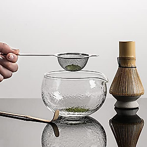 Textured Glass Matcha Bowl With Pouring Spout - Handmade Japanese Style Matcha Green Tea Ceremony Chawan 400ml 13.5 oz Big Glass Salad Porridge Juice Bowl Cup