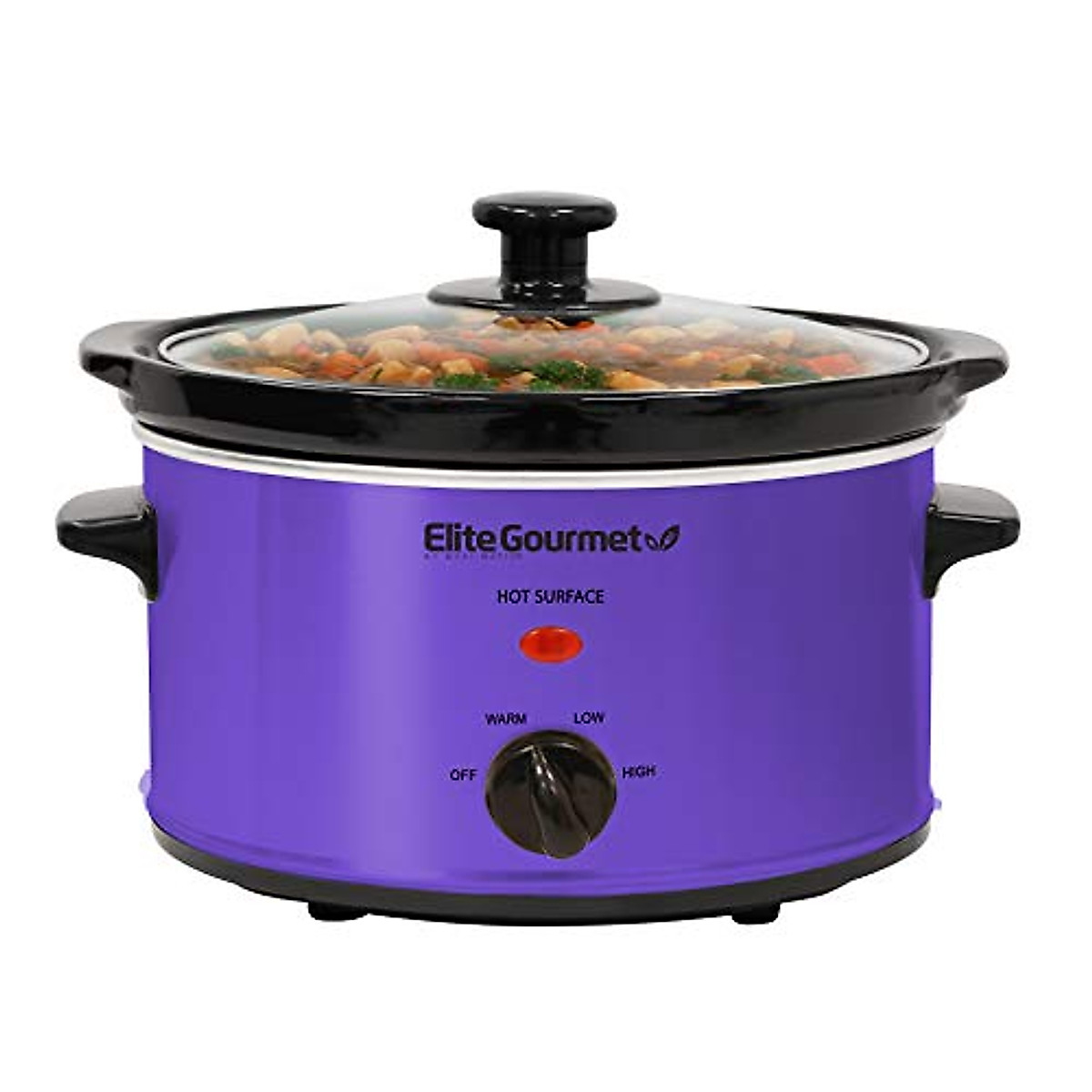 Elite Gourmet MST-275XP# Electric Oval Slow Cooker, Adjustable Temp, Entrees, Sauces, Stews & Dips, Dishwasher Safe Glass Lid & Crock (2 Quart, Purple)