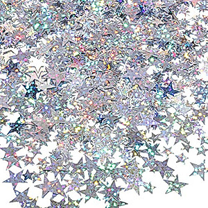 HESTYA 60 g Star Confetti Glitter Star Table Confetti Metallic Foil Stars for Party Wedding Festival Decorations (Glitter Silver, 10mm and 6mm)